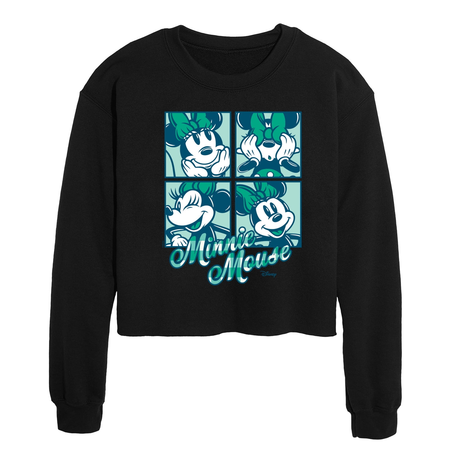 Disney - Plaid Minnie Mouse - Juniors Cropped Crew Neck Sweatshirt ...