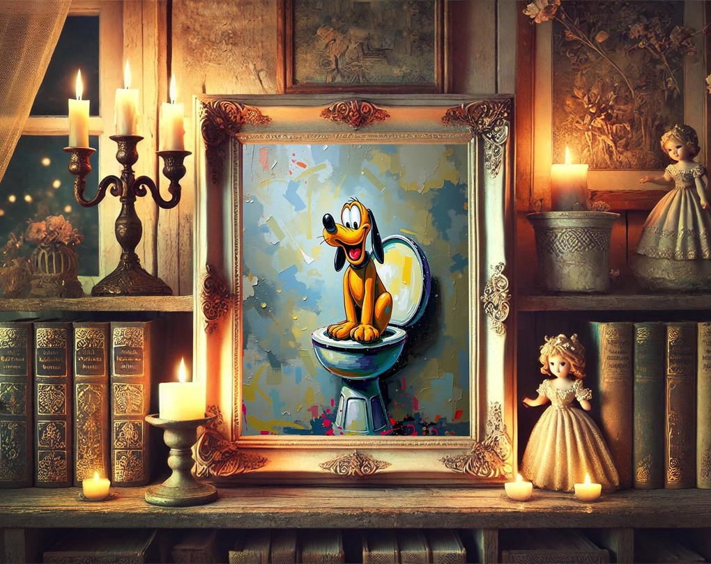 Disney Pluto Watercolor Bathroom Wall Art, Mickey Bathroom Art, Funny ...