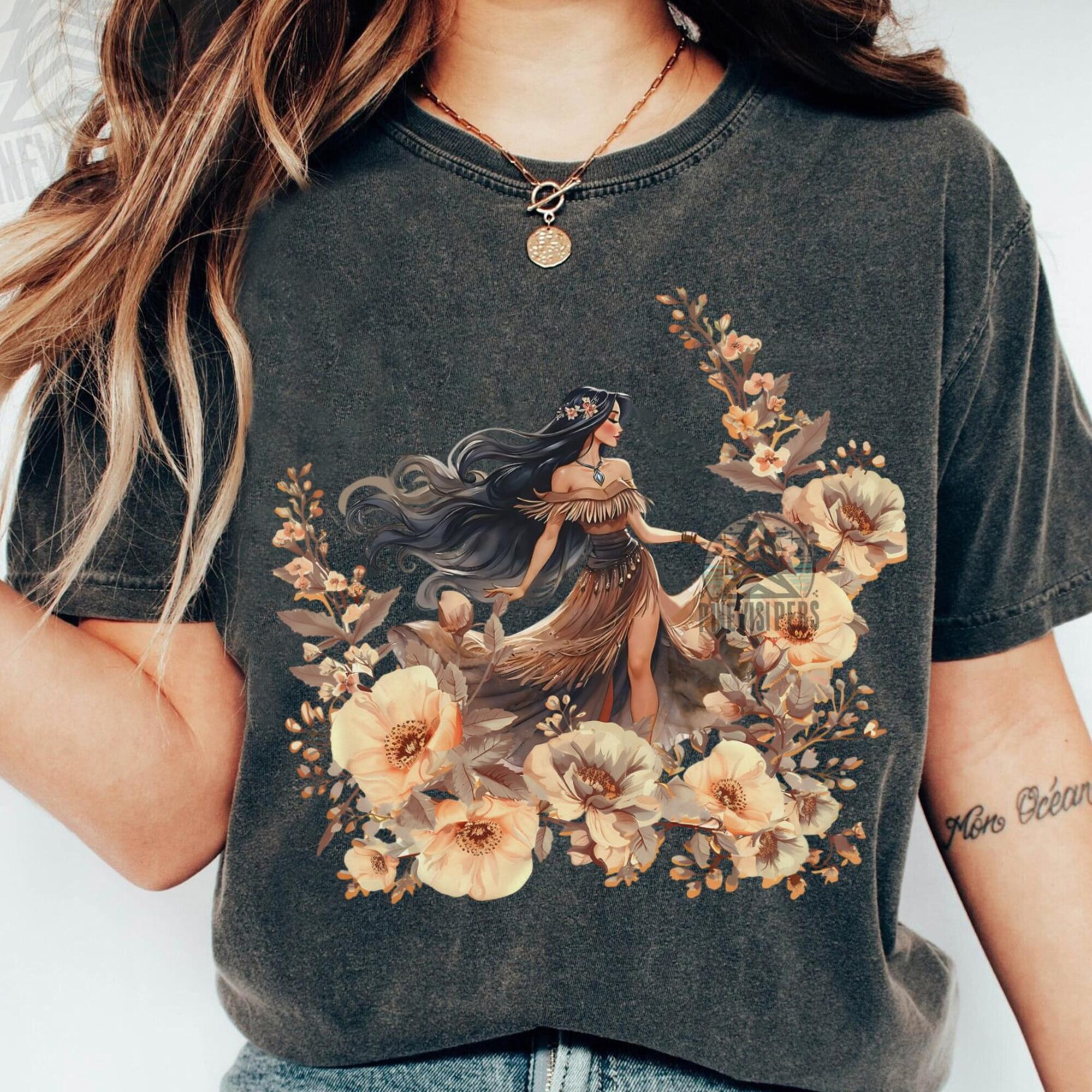 Disney Pocahontas Princess Floral Half Circle Shirt Pocahontas Princess ...