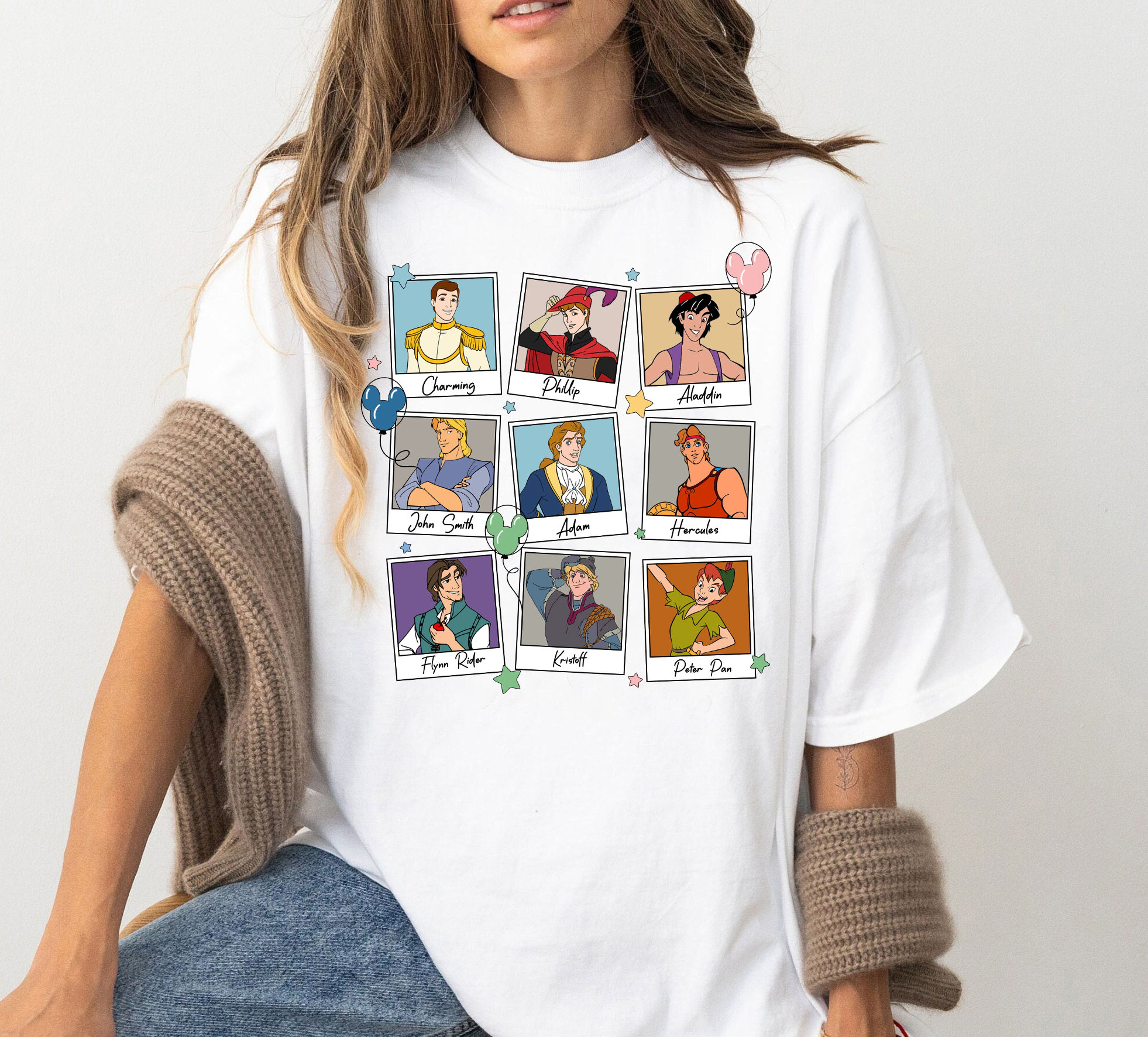 Disney Prince Characters Group Mcikey Balloon Shirt, Disney Prince ...