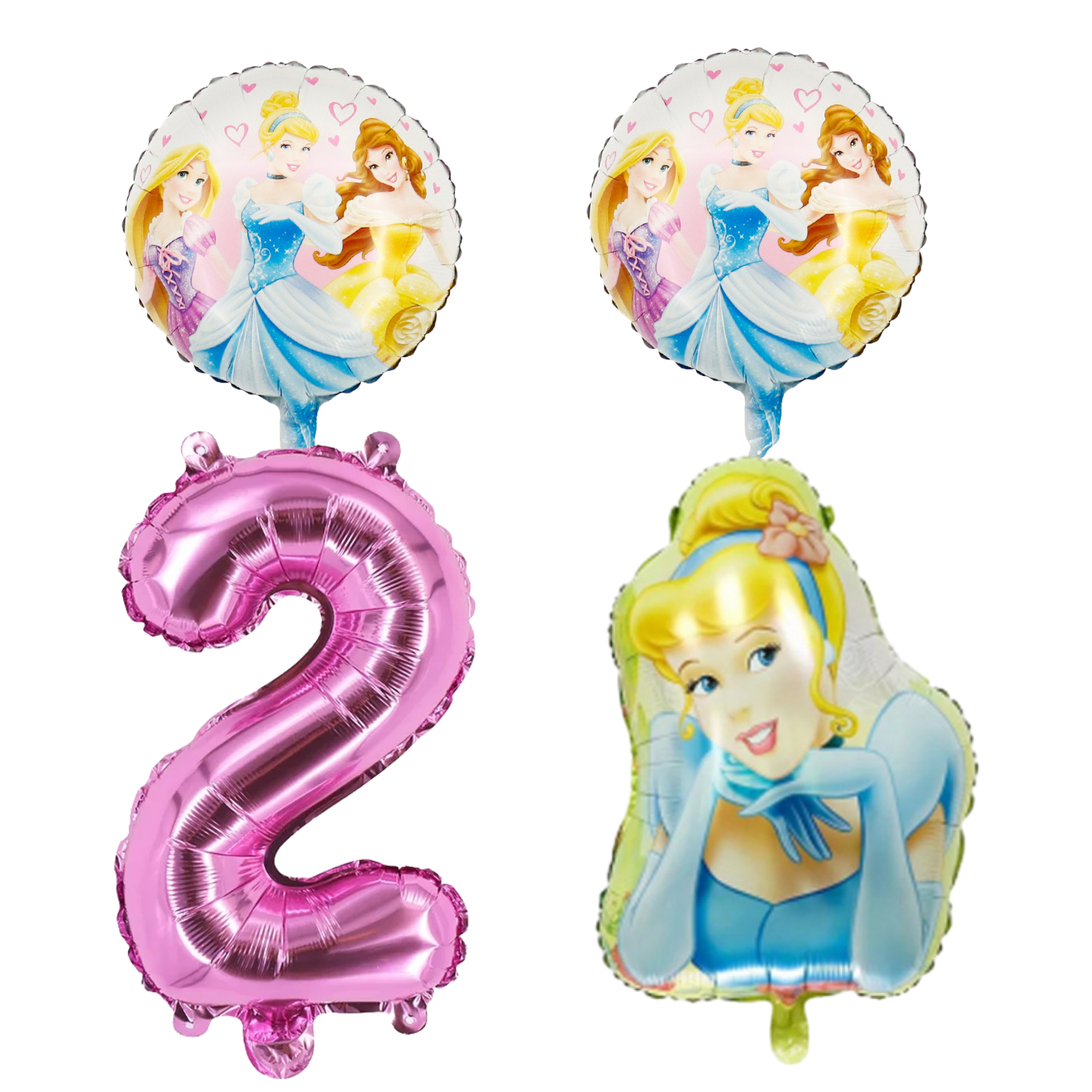 Disney Princess 2nd Birthday Foil Balloon Set Cinderella Pink Blue ...
