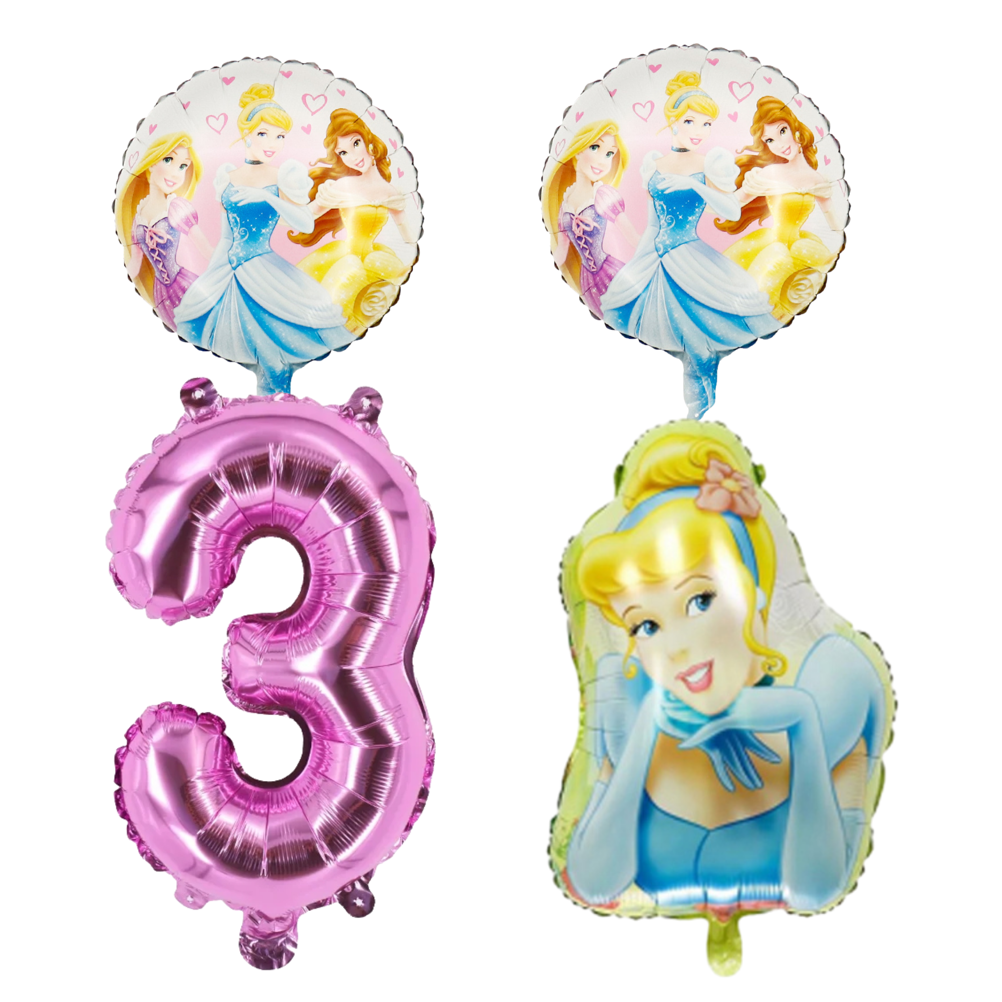 Disney Princess 3rd Birthday Foil Balloon Bouquet Cinderella Pink Blue ...