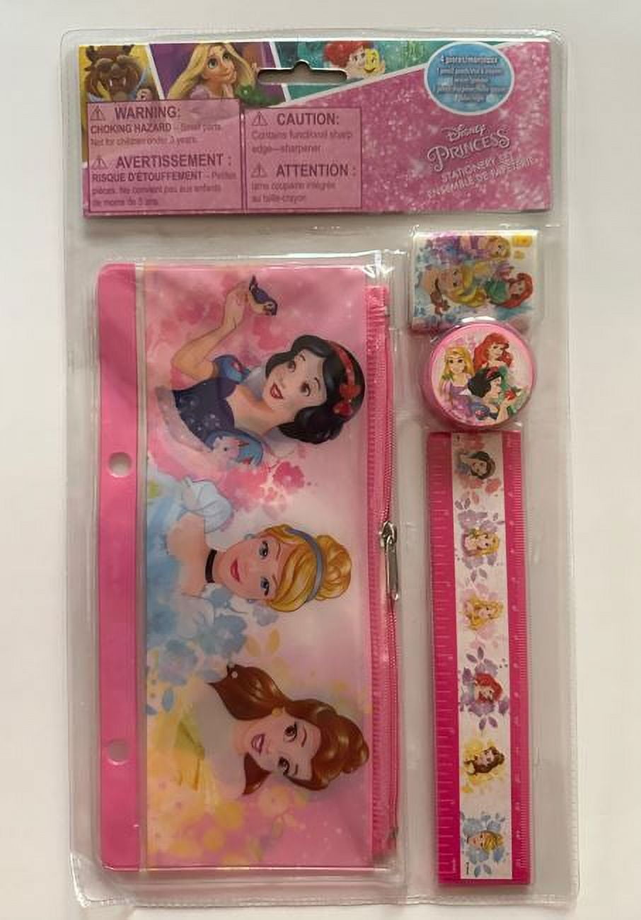 Disney Princess 4 Piece Stationary Set - Pencil Case, Eraser, Sharpener ...