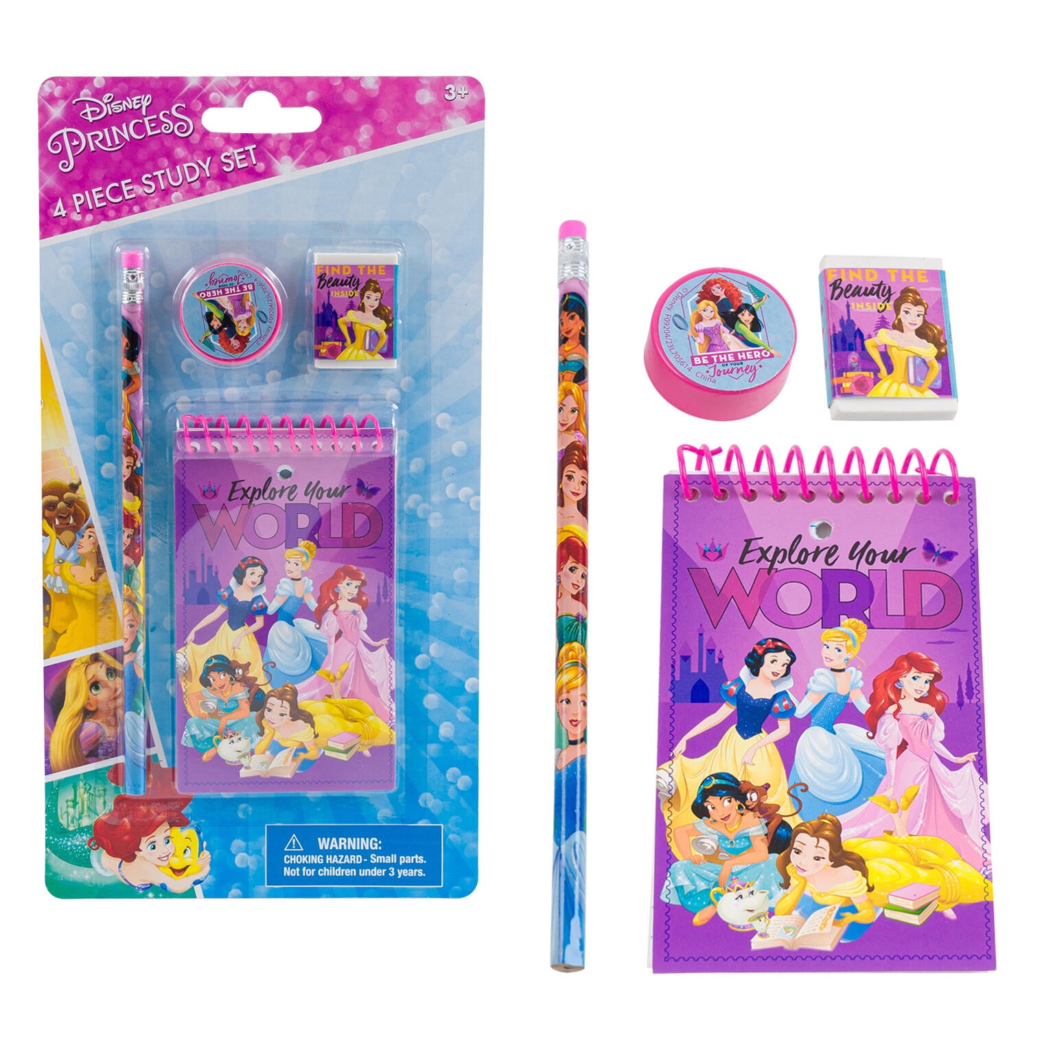 Disney Princess 4pc Study Kit- Eraser, Sharpener, 25 sheet memo pad, No ...