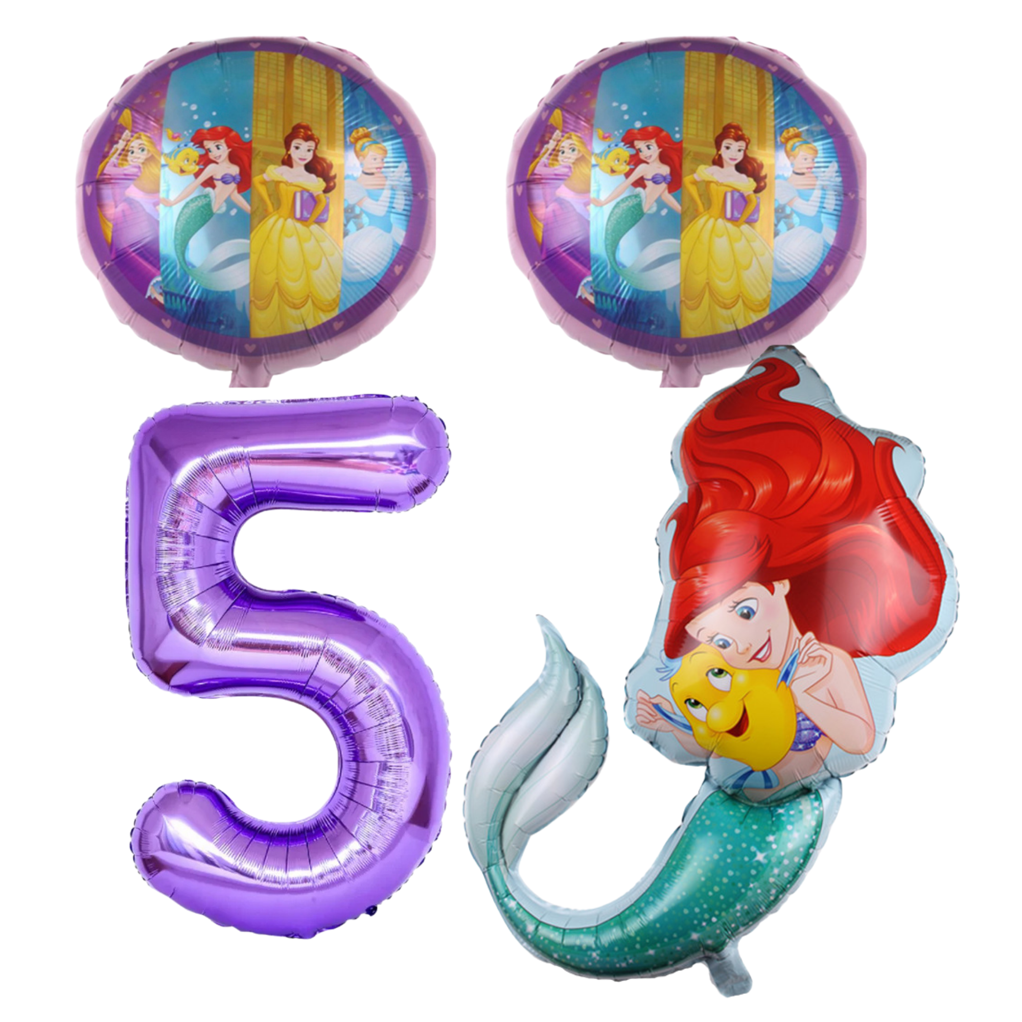 Disney Princess 5th Birthday Foil Balloon Set Purple Ariel Number ...