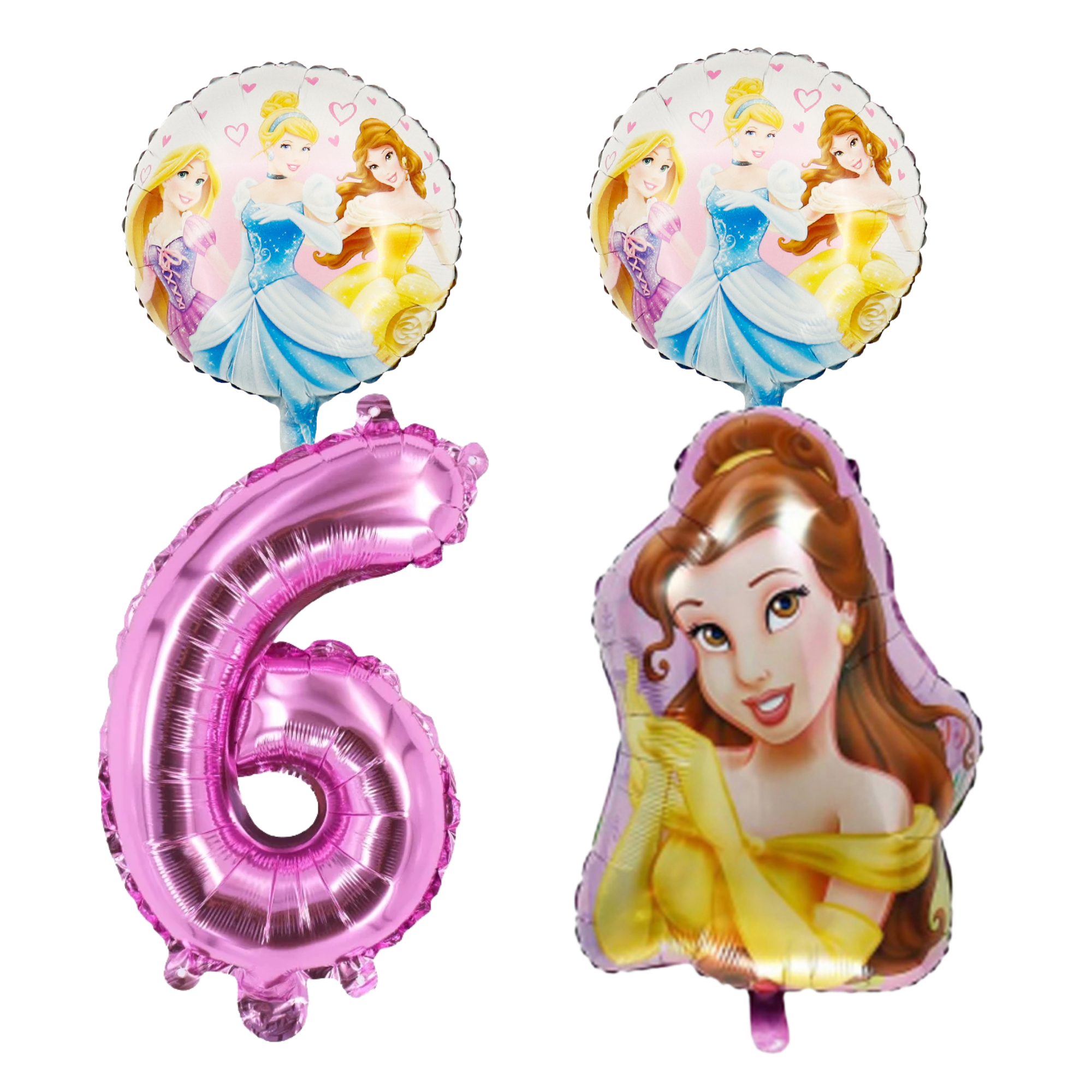 Disney Princess 6th Birthday Foil Balloon Bouquet Belle Pink Purple ...