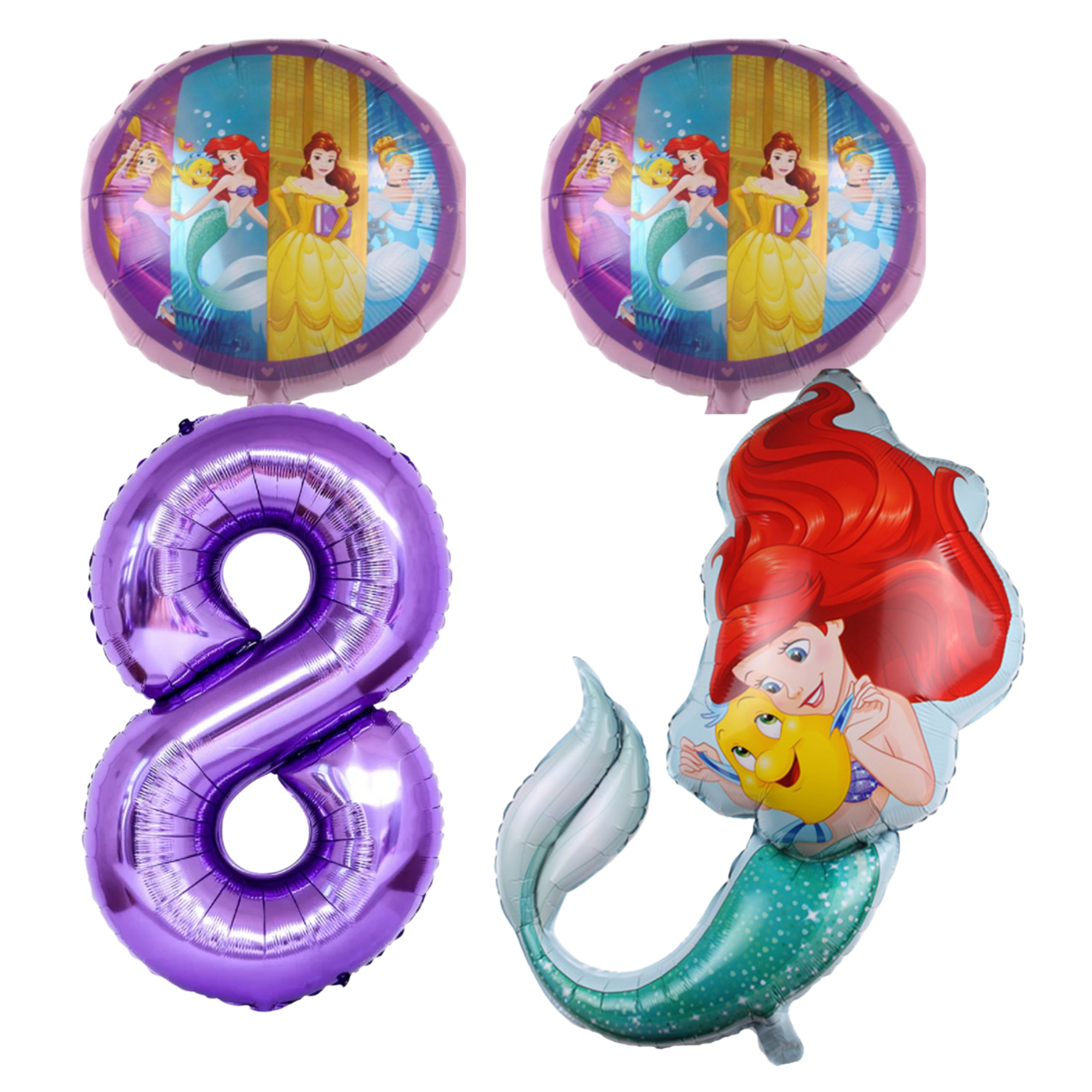 Disney Princess 8th Birthday Foil Balloon Set Purple Ariel Number ...