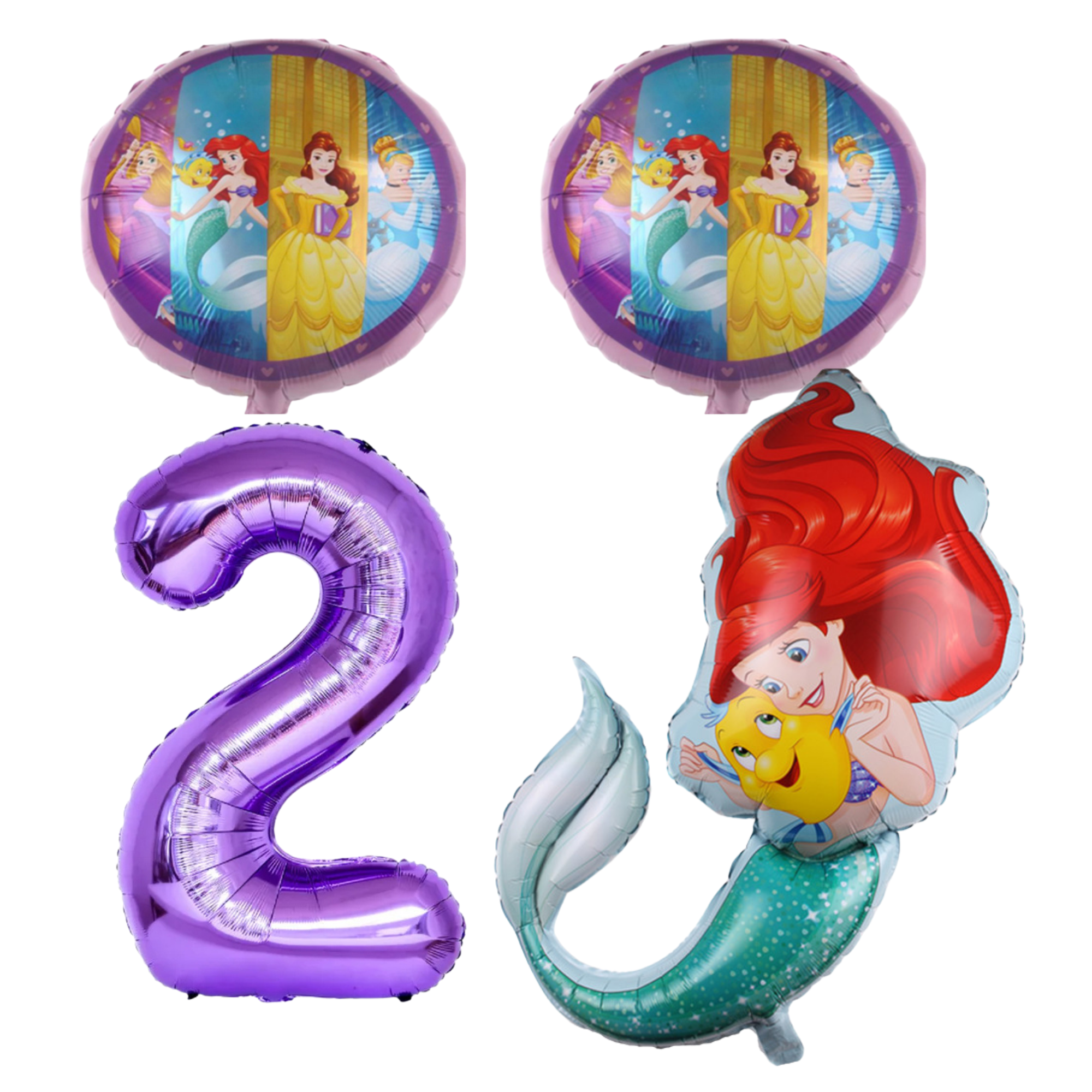 Disney Princess Ariel 2nd Birthday Foil Balloon Set Purple Teal Girls ...