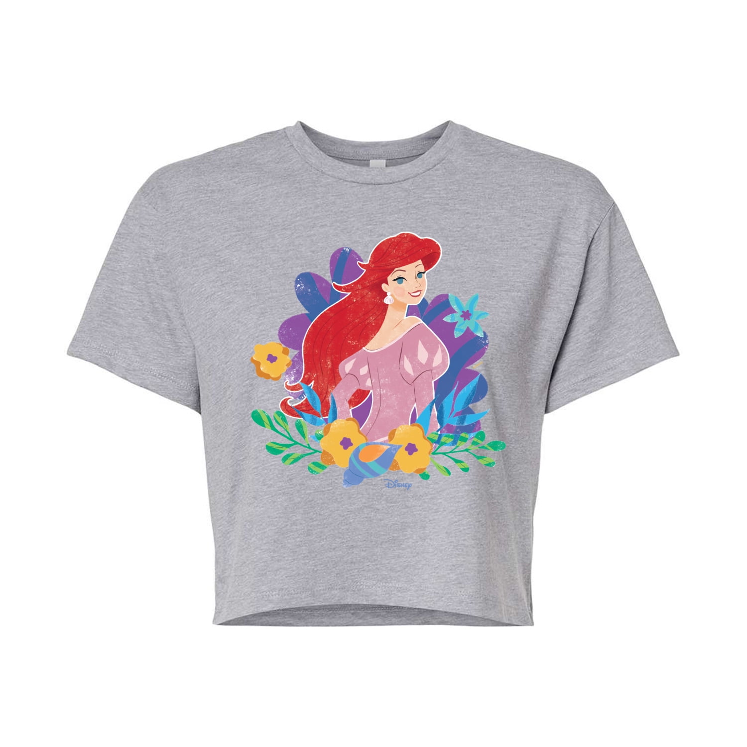 Disney Princess - Ariel And Flowers - Junior's Cropped T-Shirt ...