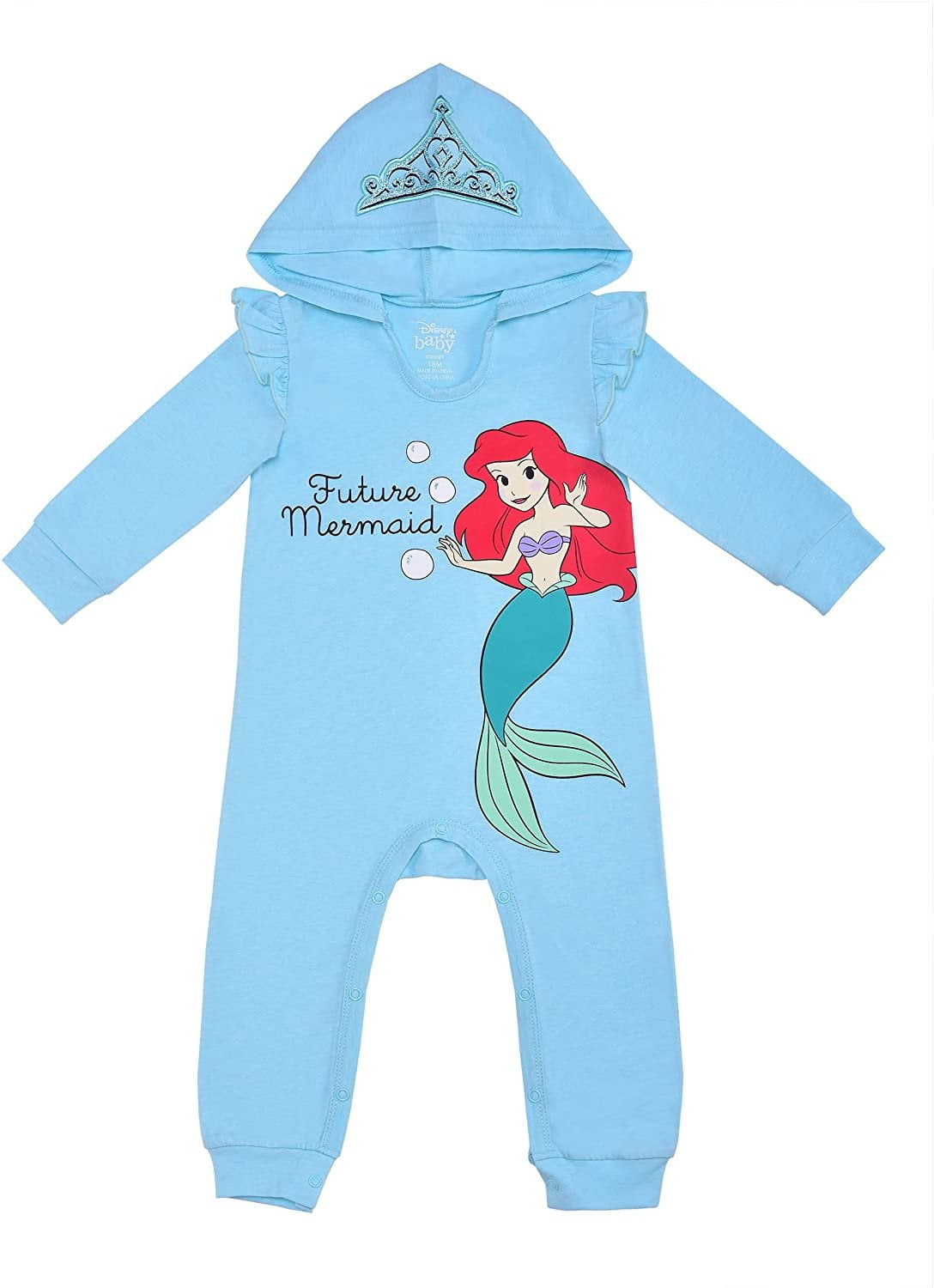 Disney Princess Ariel Girls Single Character Coverall Romper with Hood ...