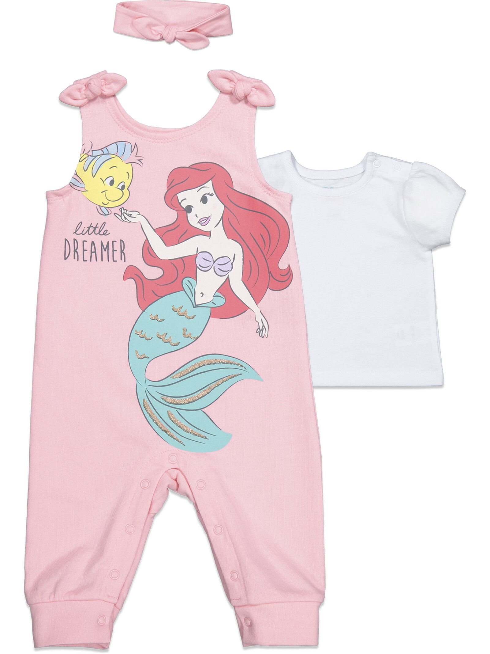 Disney Princess Ariel Infant Baby Girls Snap French Terry Romper T ...