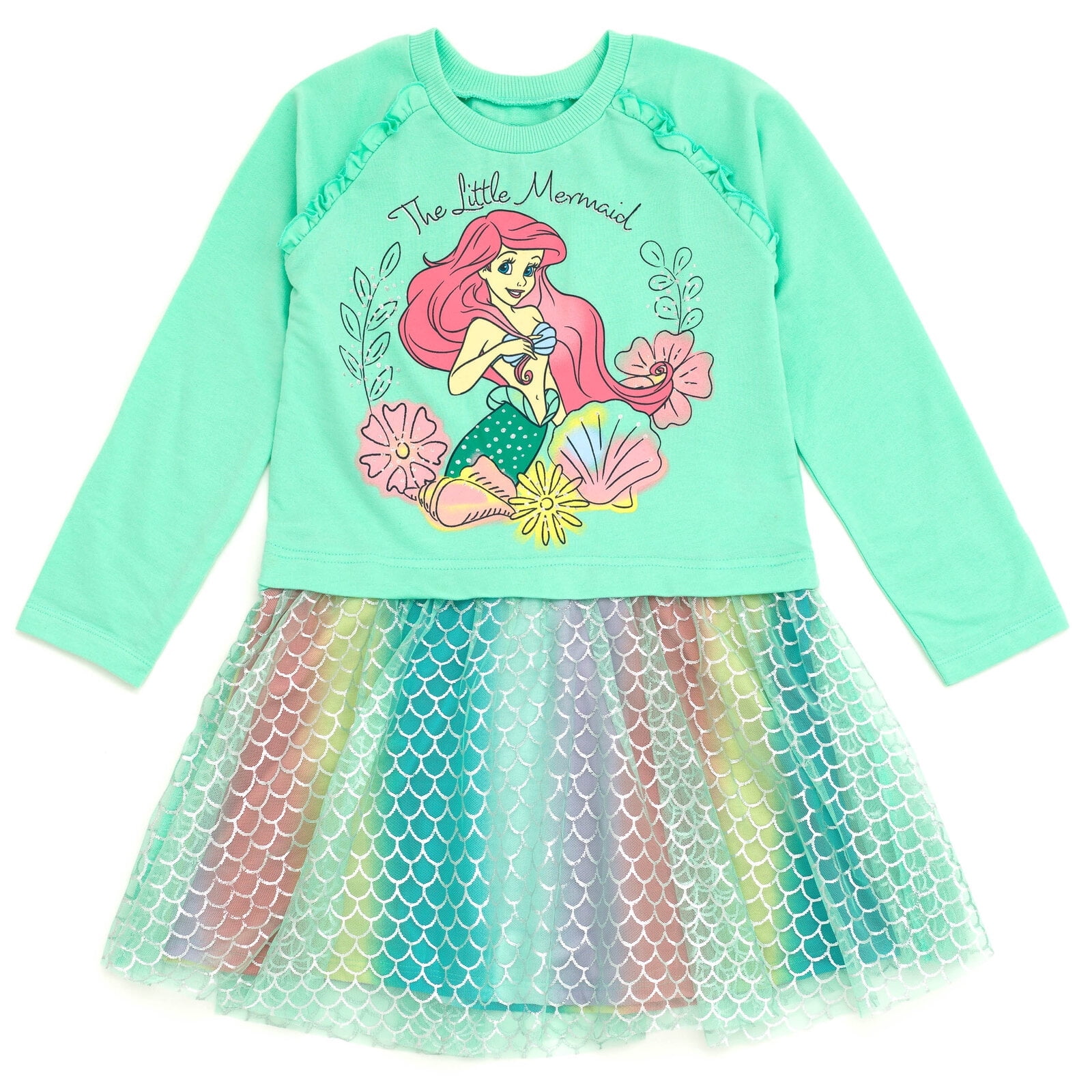 Disney Princess Ariel Little Girls French Terry Dress Toddler to Big ...