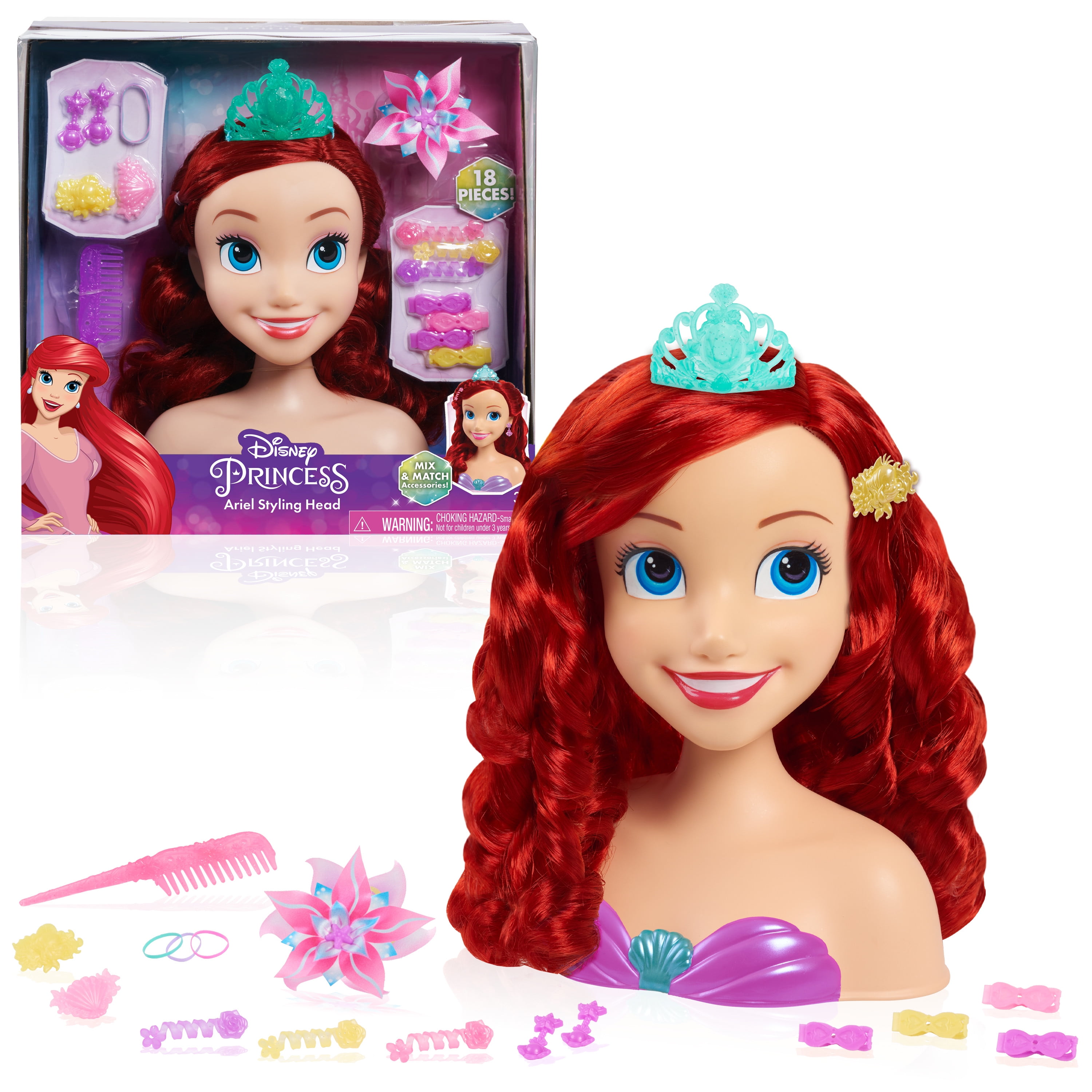 Disney Princess Ariel Styling Head, 14-pieces, Pretend Play, Kids Toys ...