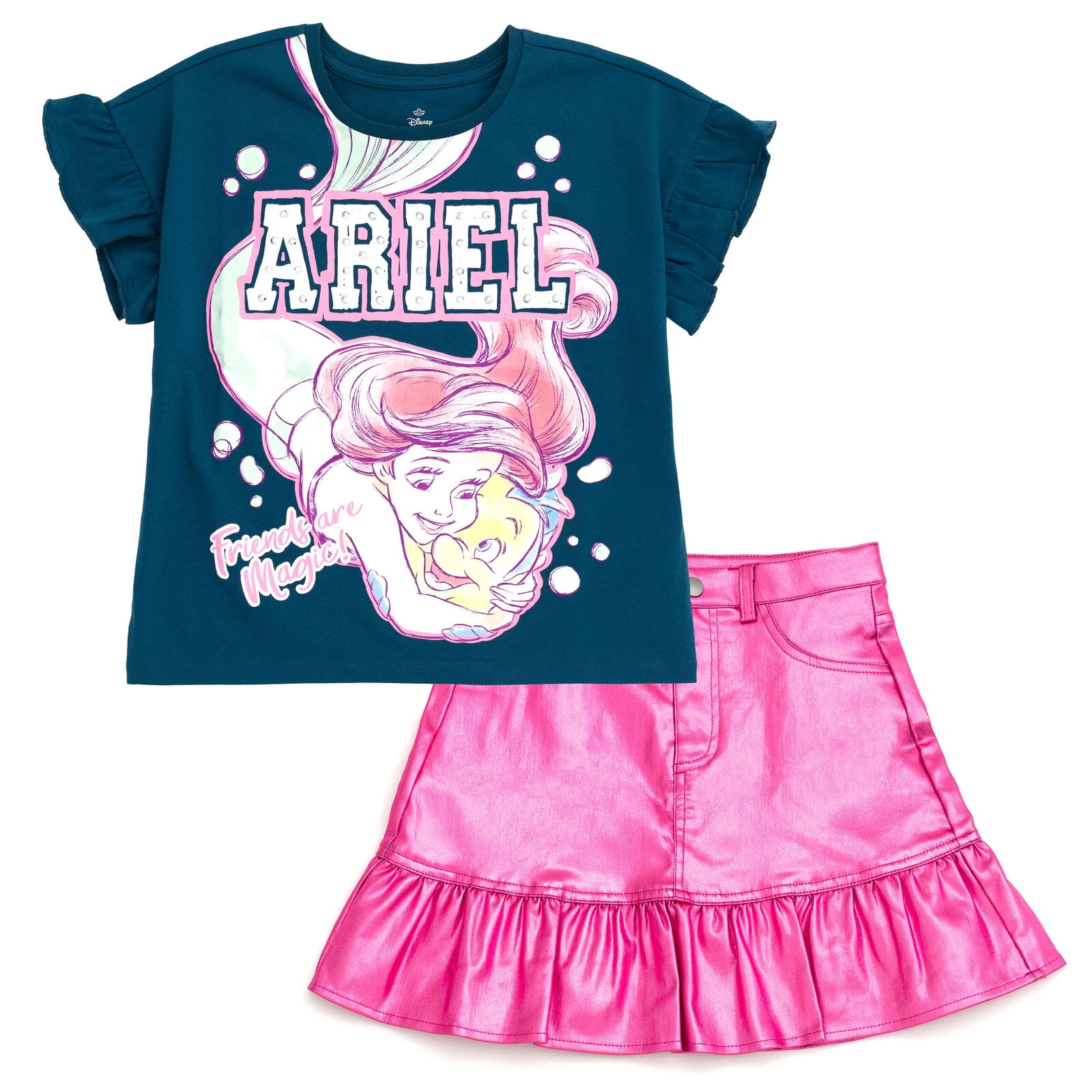 Disney Princess Ariel T-Shirt and Metallic Skirt Outfit Set Toddler to ...