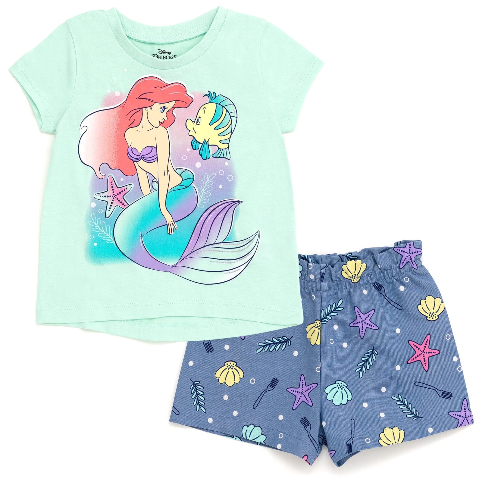 Disney Princess Ariel Toddler Girls T-Shirt and Chambray Shorts Outfit ...