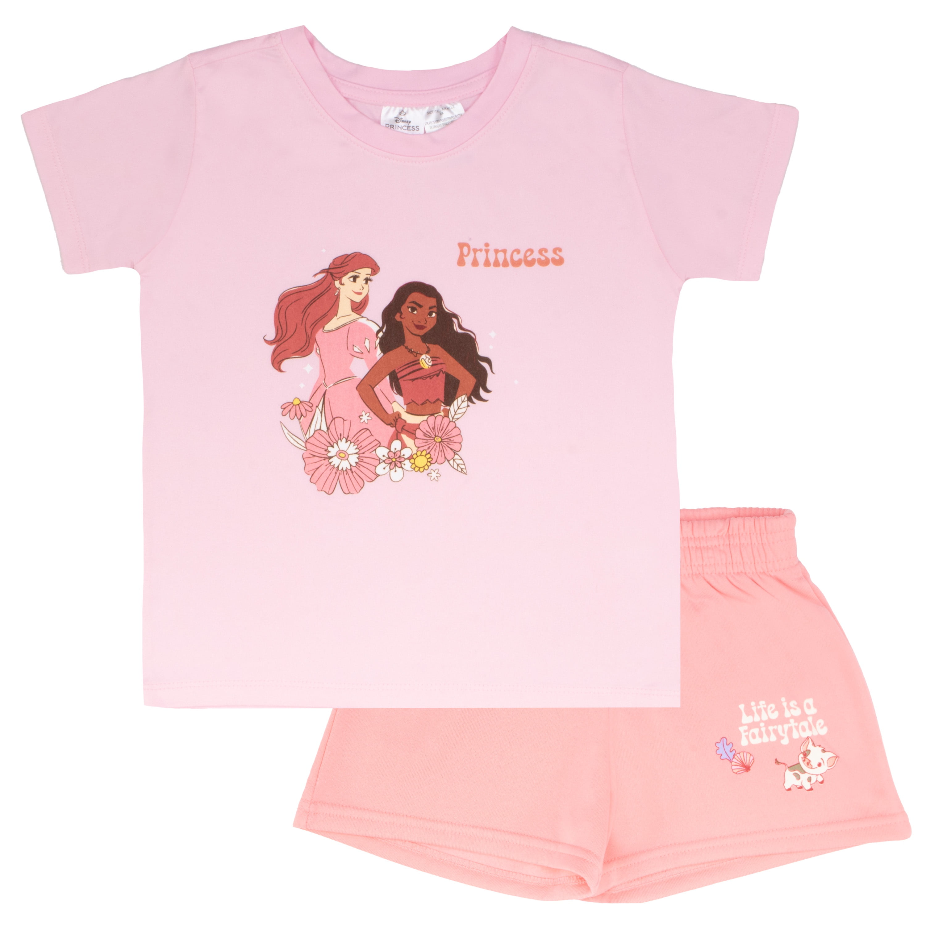 Disney Princess Ariel and Moana Girls Boxy Graphic T-Shirt and Short ...