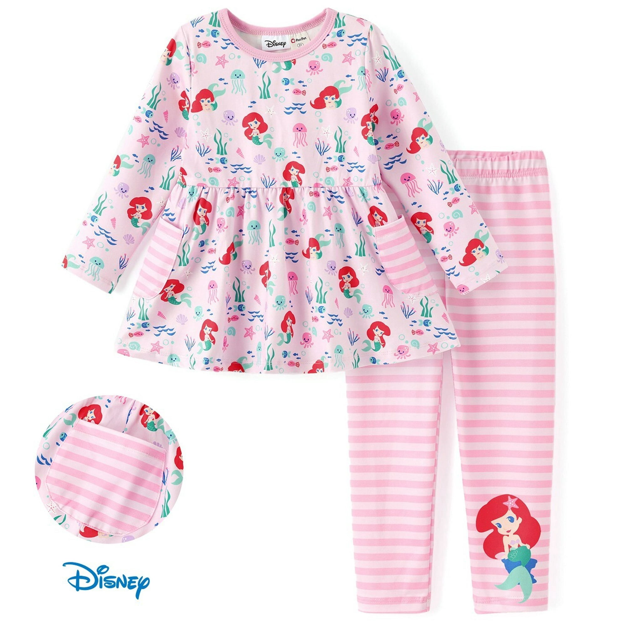 Disney Princess Baby Girl Clothes Pink Outfits Ariel Graphic Dress Top ...