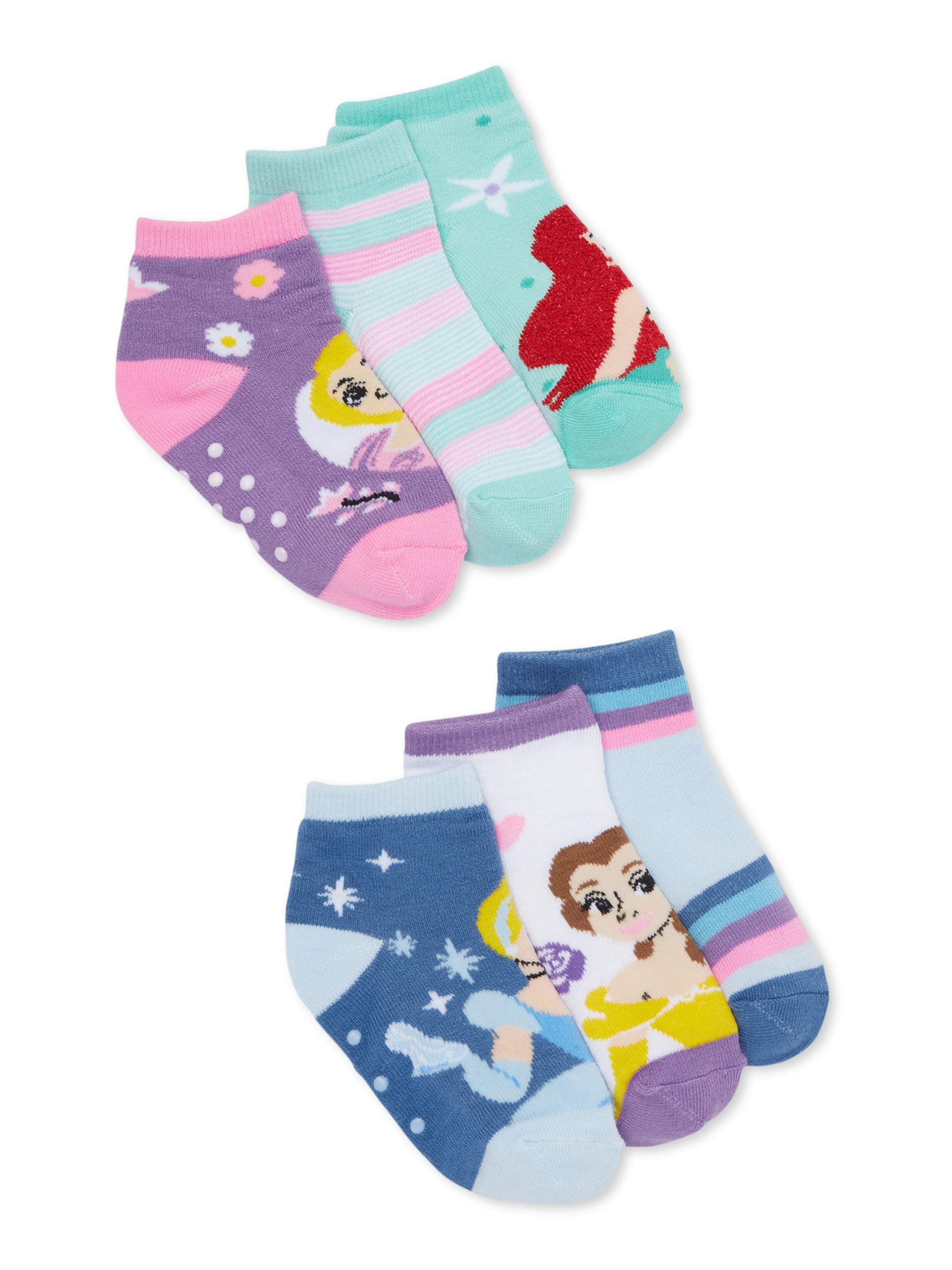 Disney Princess Baby Girl & Toddler Girl Quarter Socks, 6 Pack ...