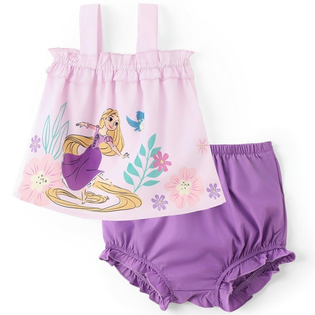 Disney Princess Baby Girls 2 Pcs Rapunzel Graphic Ruffle Tee with ...