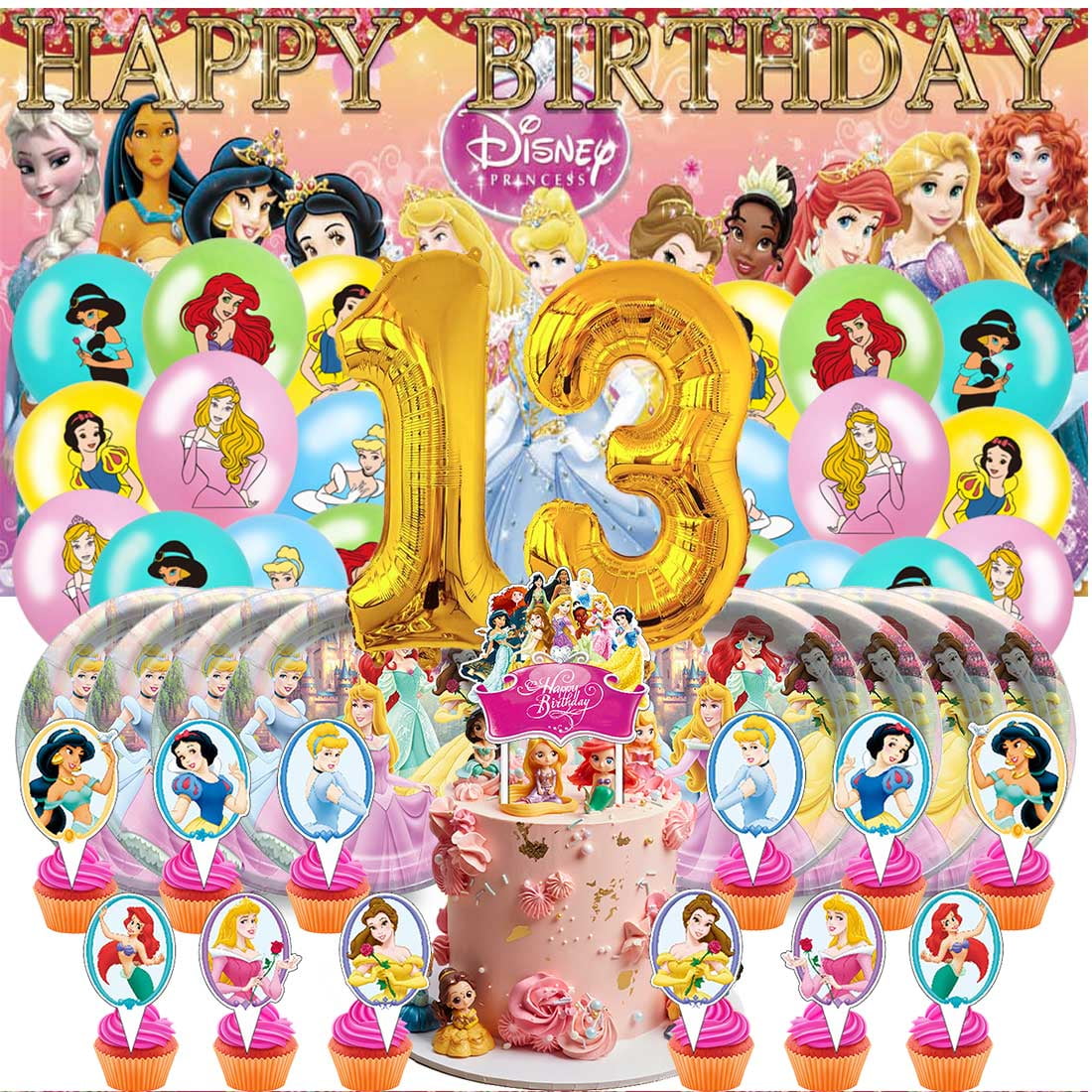 Disney Princess Balloons Party Supplies 13th Decor Tableware Birthday ...