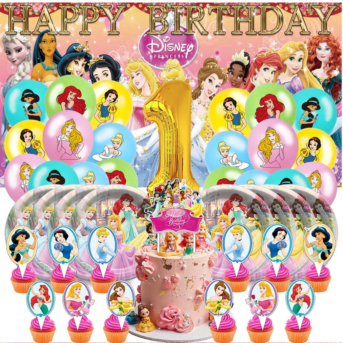 Disney Princess Balloons Party Supplies 1st Decor Tableware Birthday ...