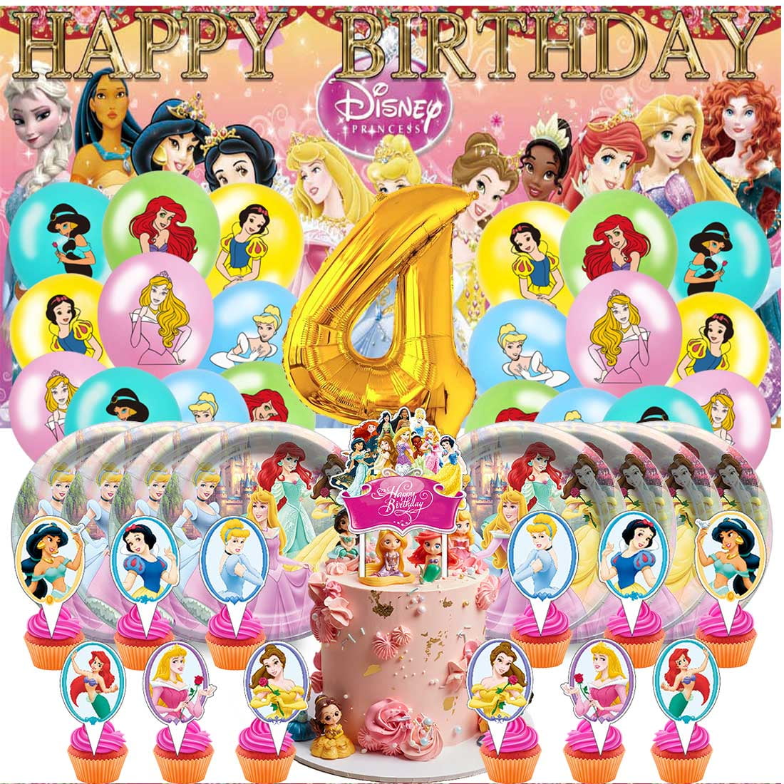 Disney Princess Balloons Party Supplies 4th Decor Tableware Birthday ...