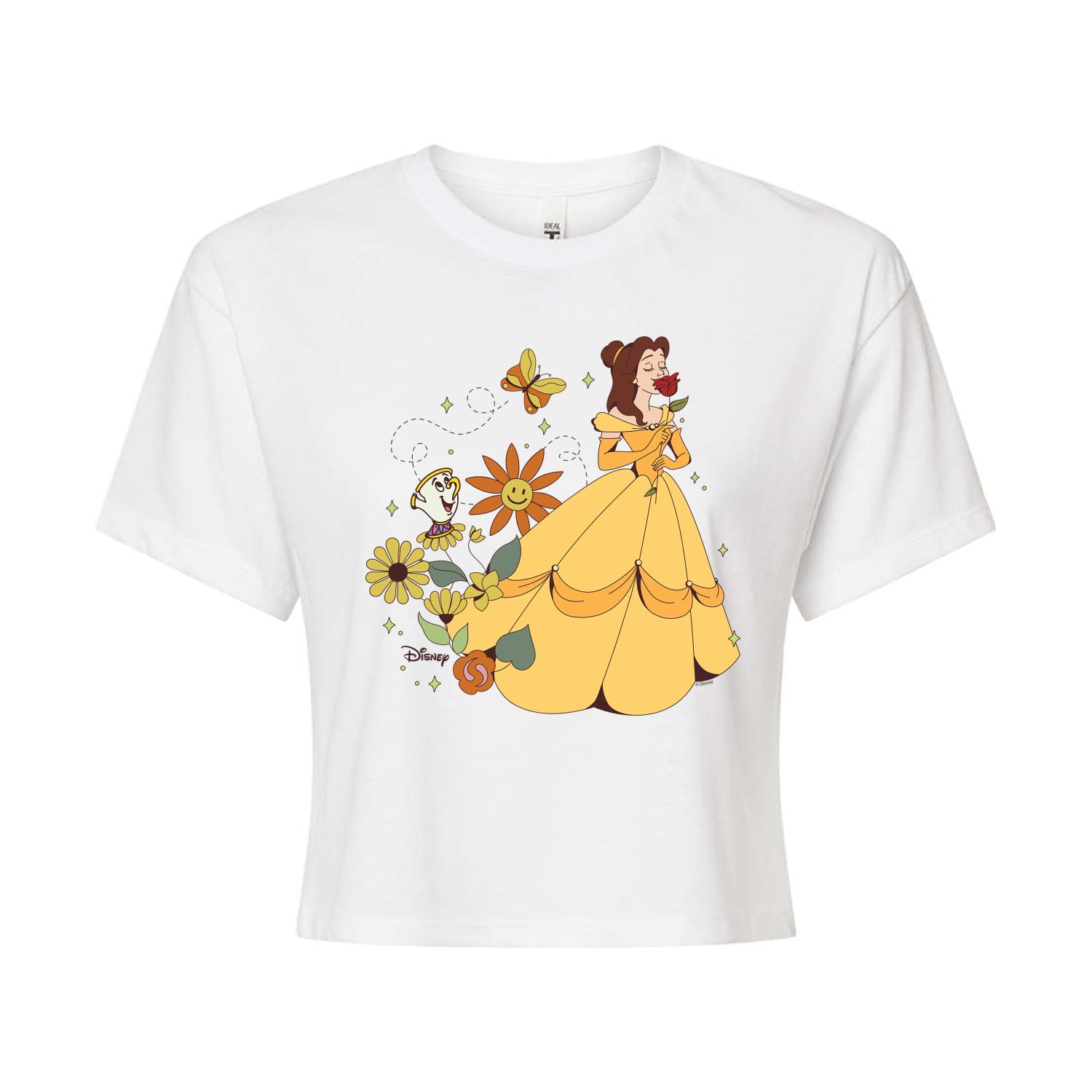 Disney Princess - Belle And Chip Flower Power - Junior's Cropped T ...