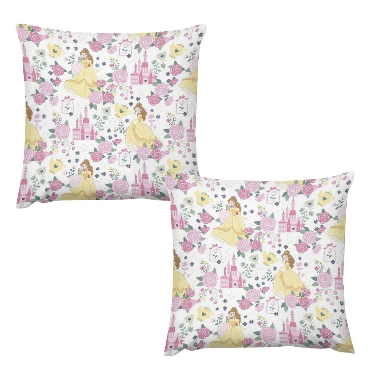 Disney Princess Belle Anime 2pcs Cartoon Throw Pillow Cover 24 "x24 ...