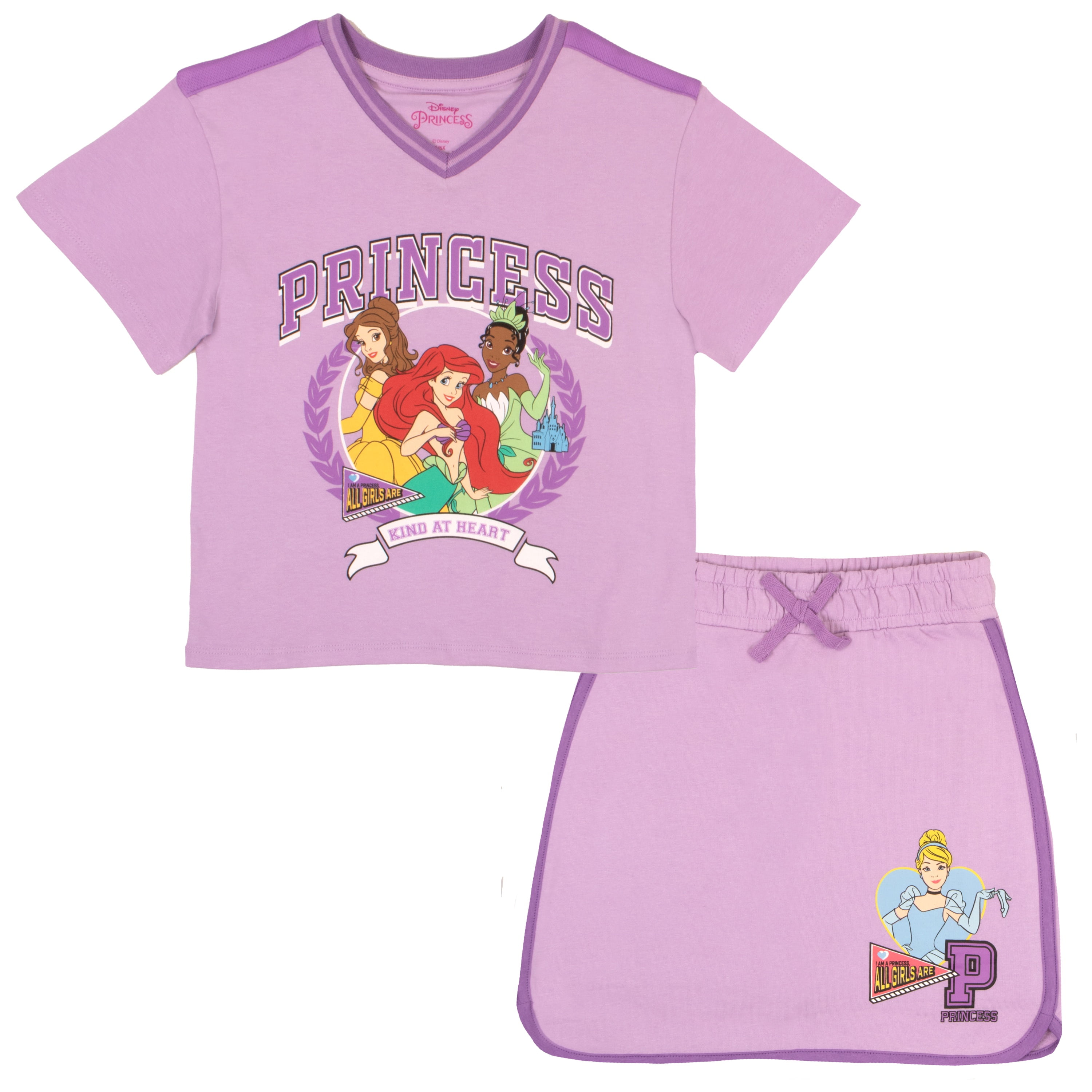 Disney Girl's Princess Belle Ariel Tiana Print Top Skort Outfit Set ...