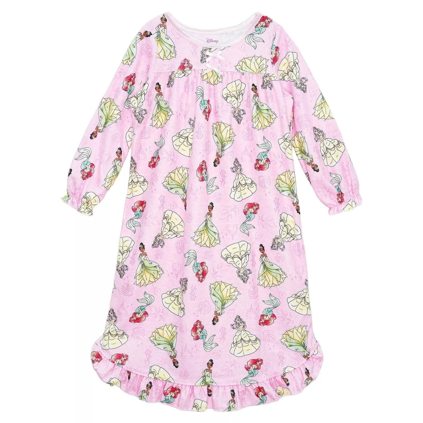 Disney Princess Belle, Ariel and Tiana Pink Flannel Nightgown, Gown ...