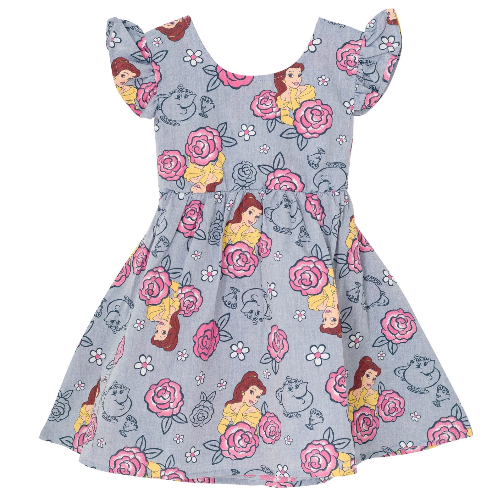 Disney Princess Belle Floral Toddler Girls Chambray Skater Dress ...