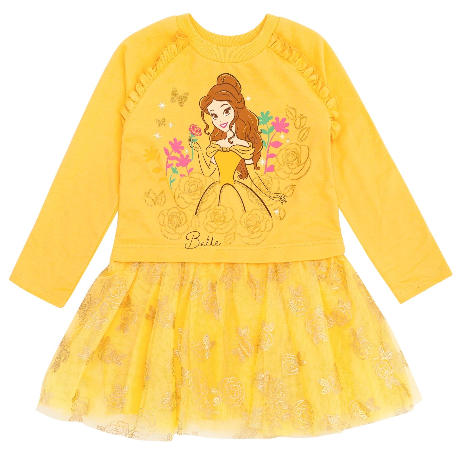 Disney Princess Belle French Terry Mesh Dress Toddler to Big Kid ...