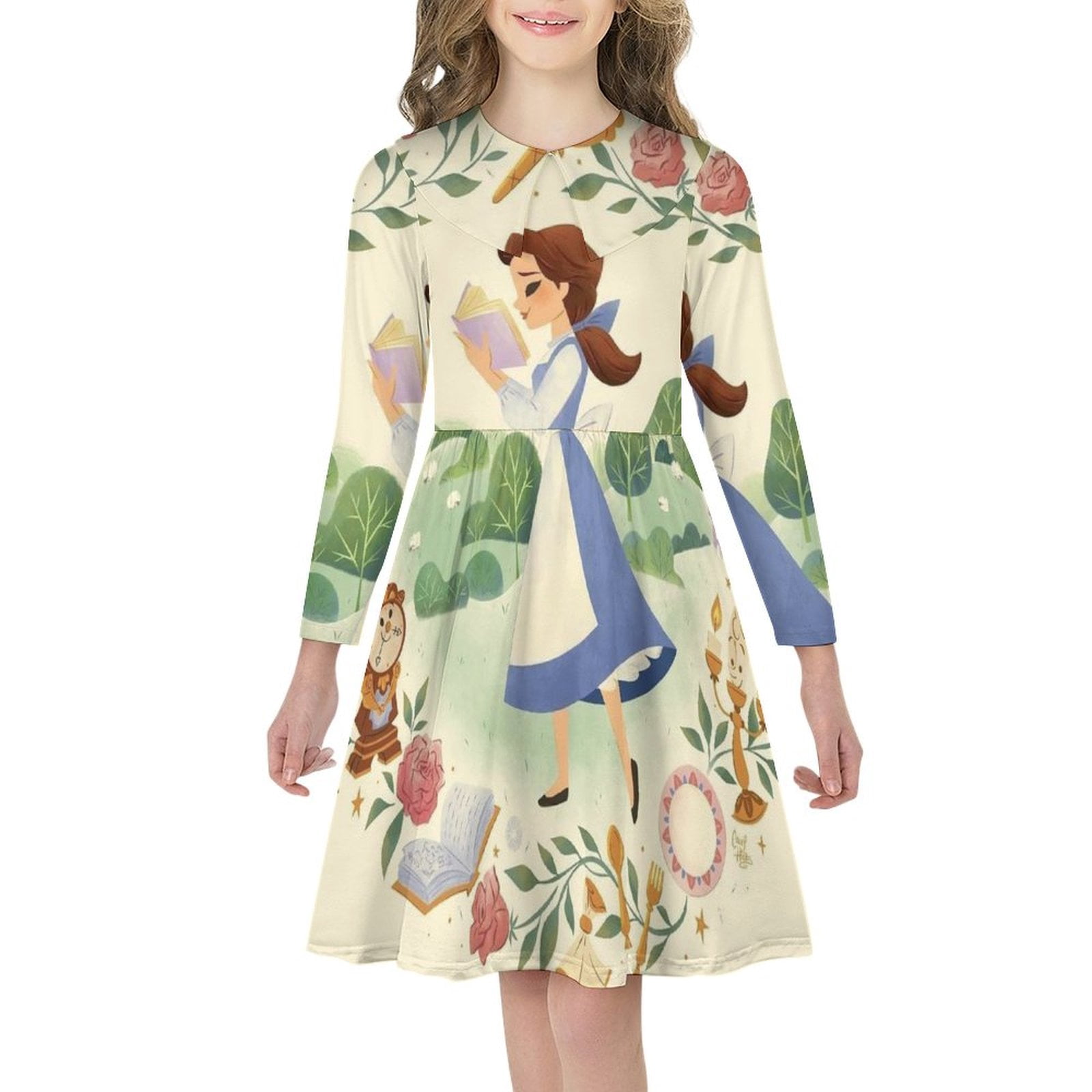 Disney Princess Belle Girls long sleeve cartoon autumn and winter dress ...