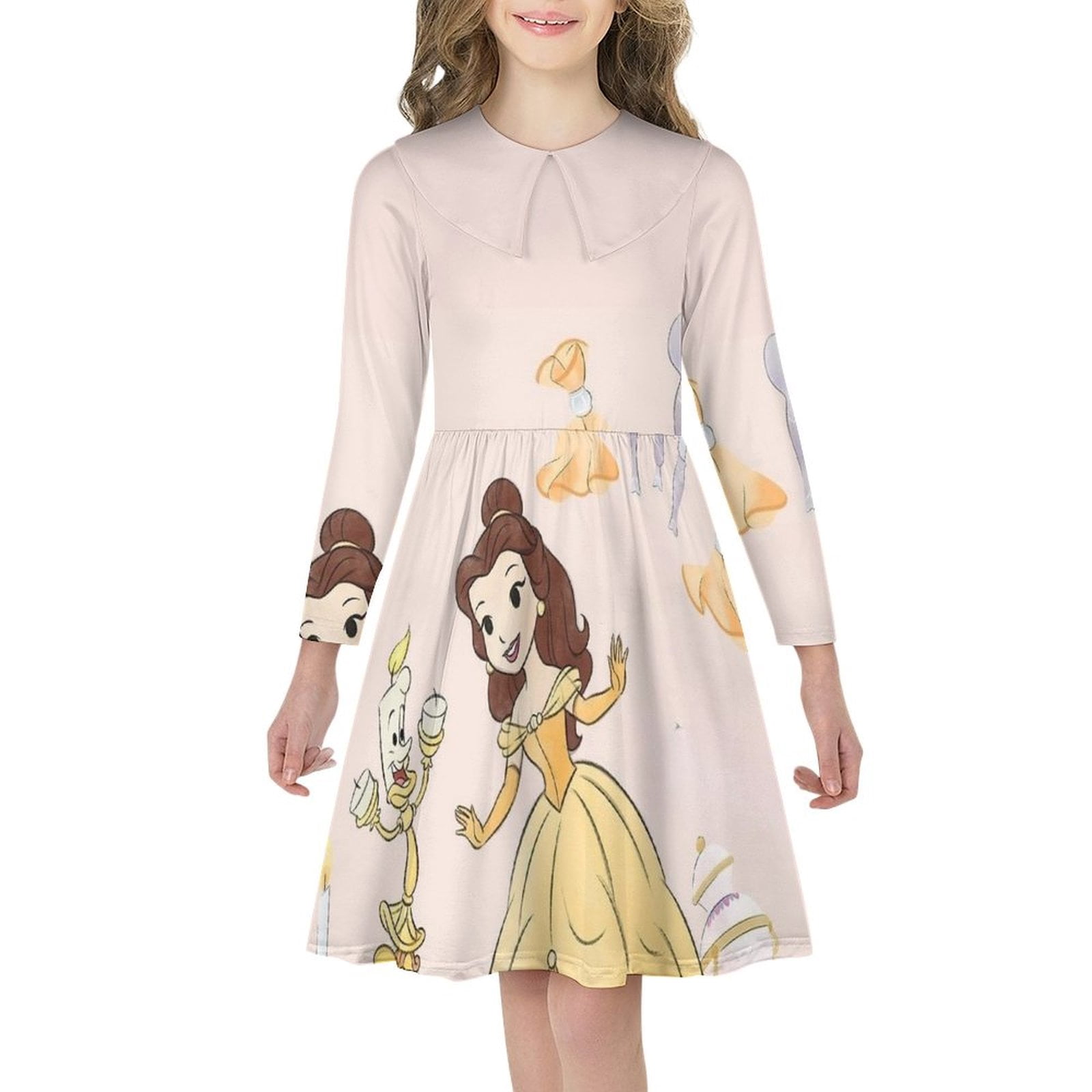 Disney Princess Belle Girls long sleeve cartoon autumn and winter dress ...