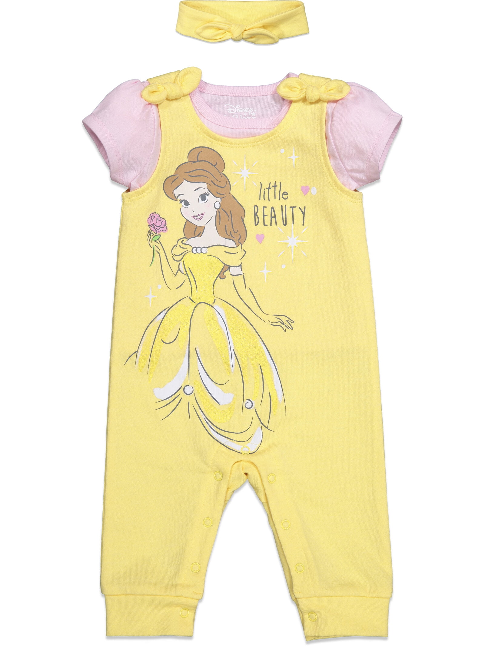 Disney Princess Belle French Terry Romper T-Shirt and Headband 3 Piece ...