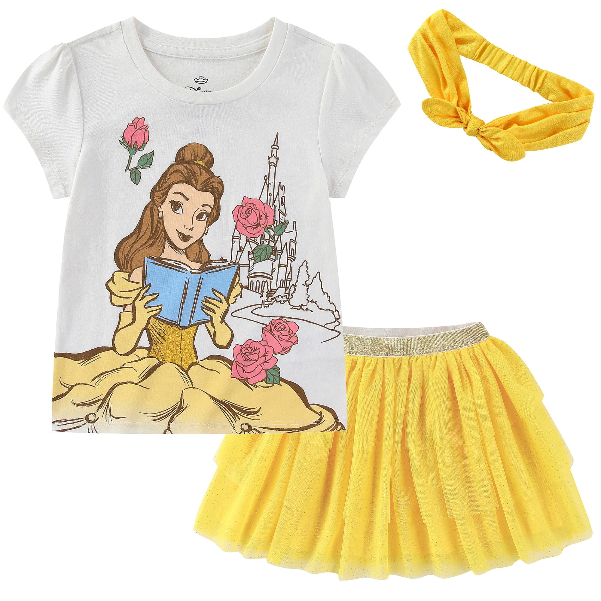 Disney Belle Short Sleeve Shirt and Tulle Tutu Skirt with Headband ...