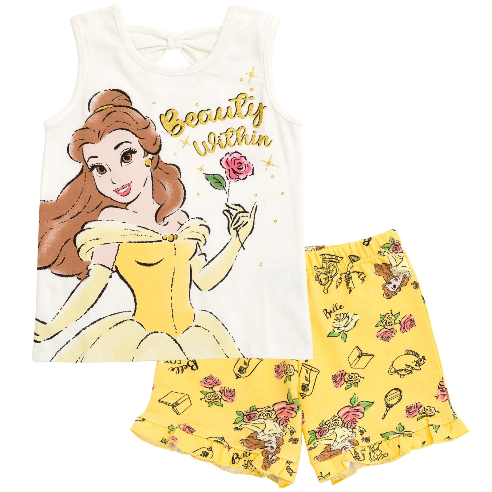 Disney Princess Belle Tank Top, French Terry Shorts, Toddler to Big Kid ...