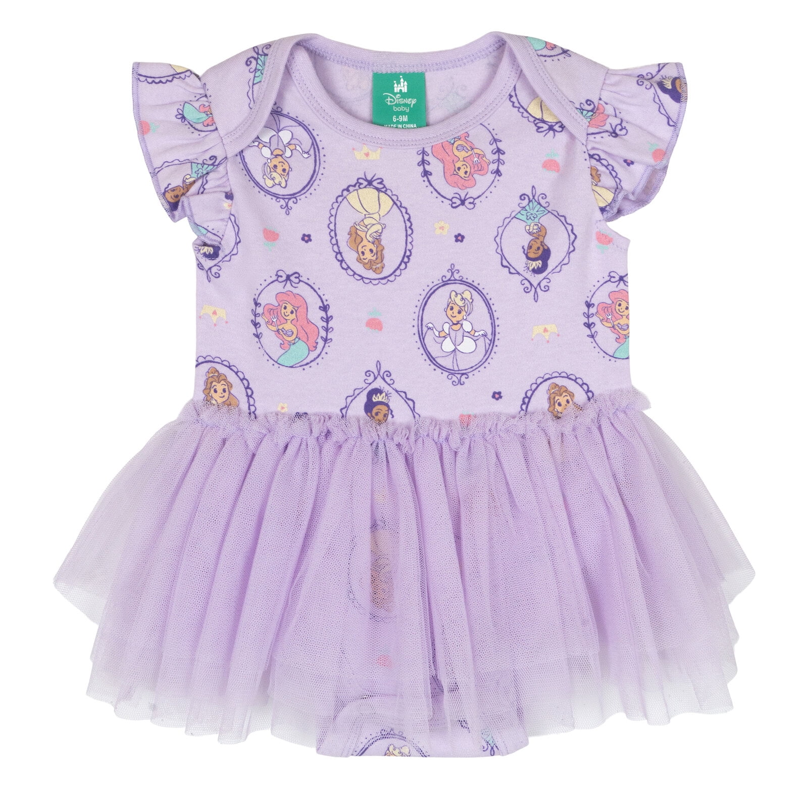 Disney Princess Belle Tiana Cinderella Mesh Ruffle Bodysuit Newborn to ...