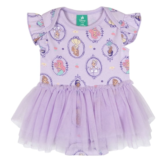 Disney Princess Belle Tiana Cinderella Mesh Ruffle Bodysuit Newborn to ...