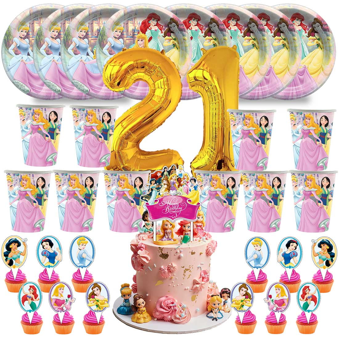 Disney Princess Birthday 21th Cups Party Supplies Plates Fans ...