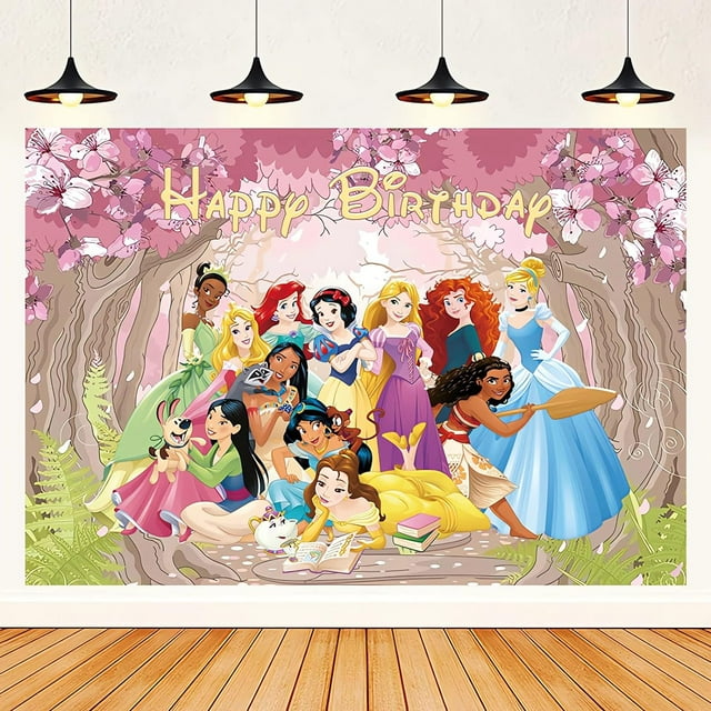 Disney Princess Birthday Anime Cartoon Theme Backdrops Banner Birthday ...