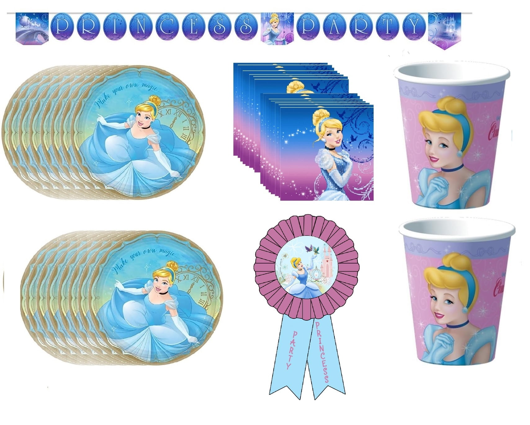 Disney Princess Cinderella Birthday Party Supplies Bundle Includes 16 ...