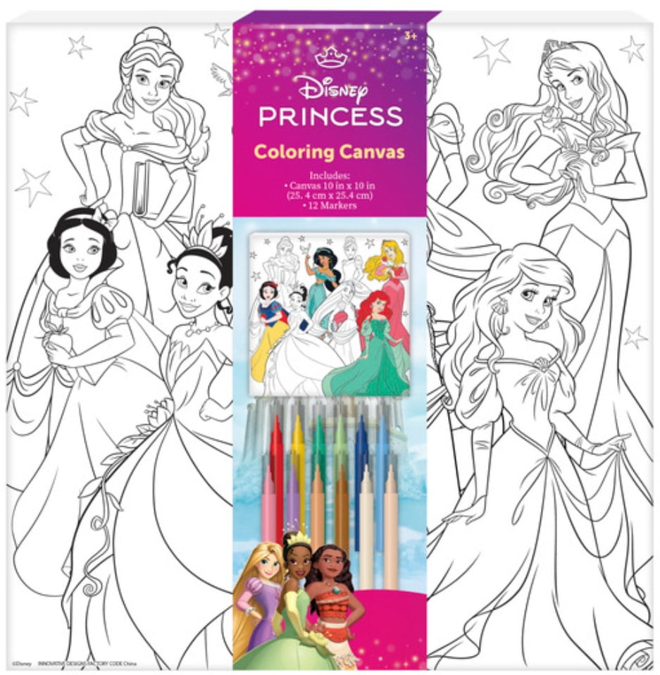 Disney Princess Coloring Art Set, Includes 10-inch x10-inch Canvas and ...