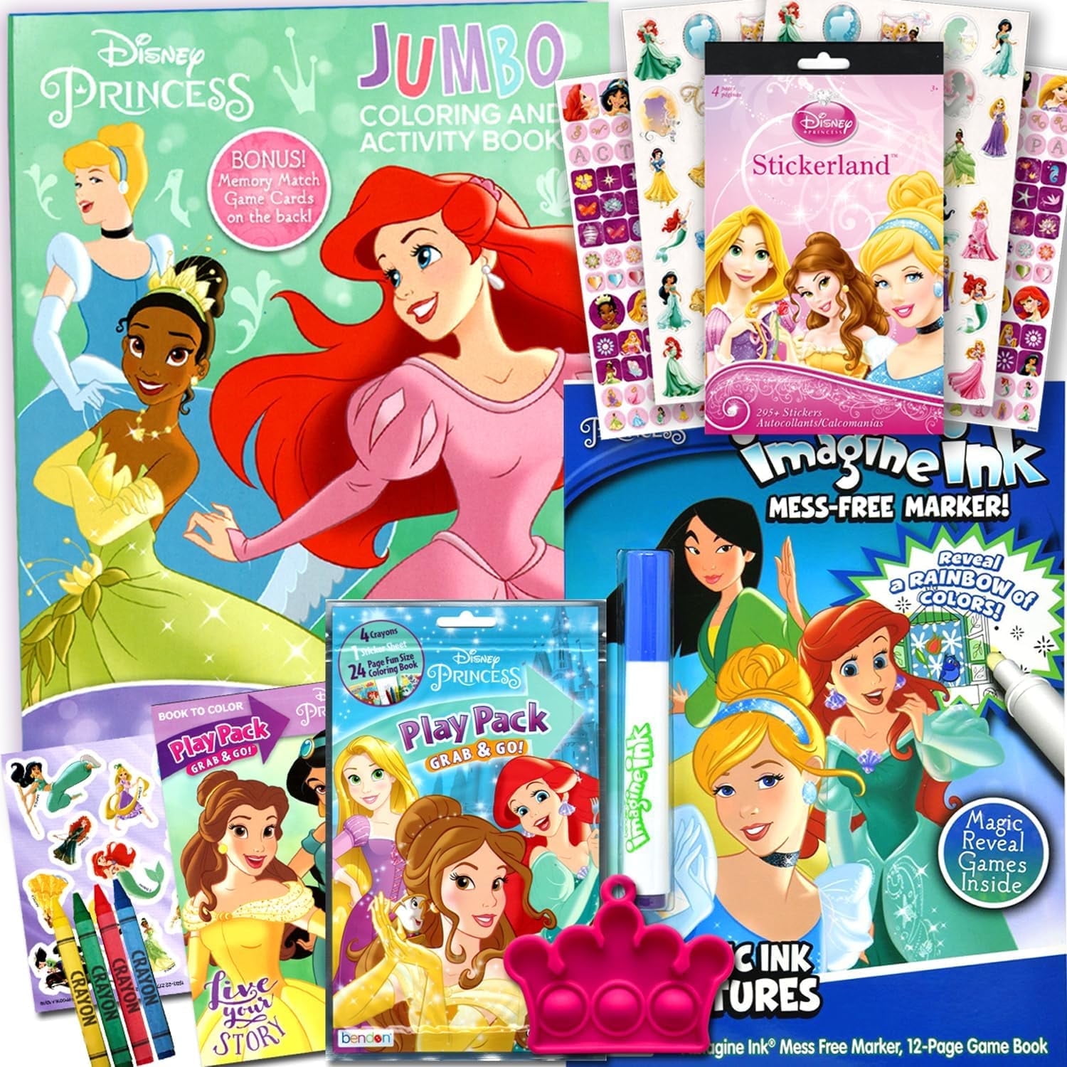 Bendon Disney Princess Mess Free Coloring Book, 80 Pages, Stickers ...