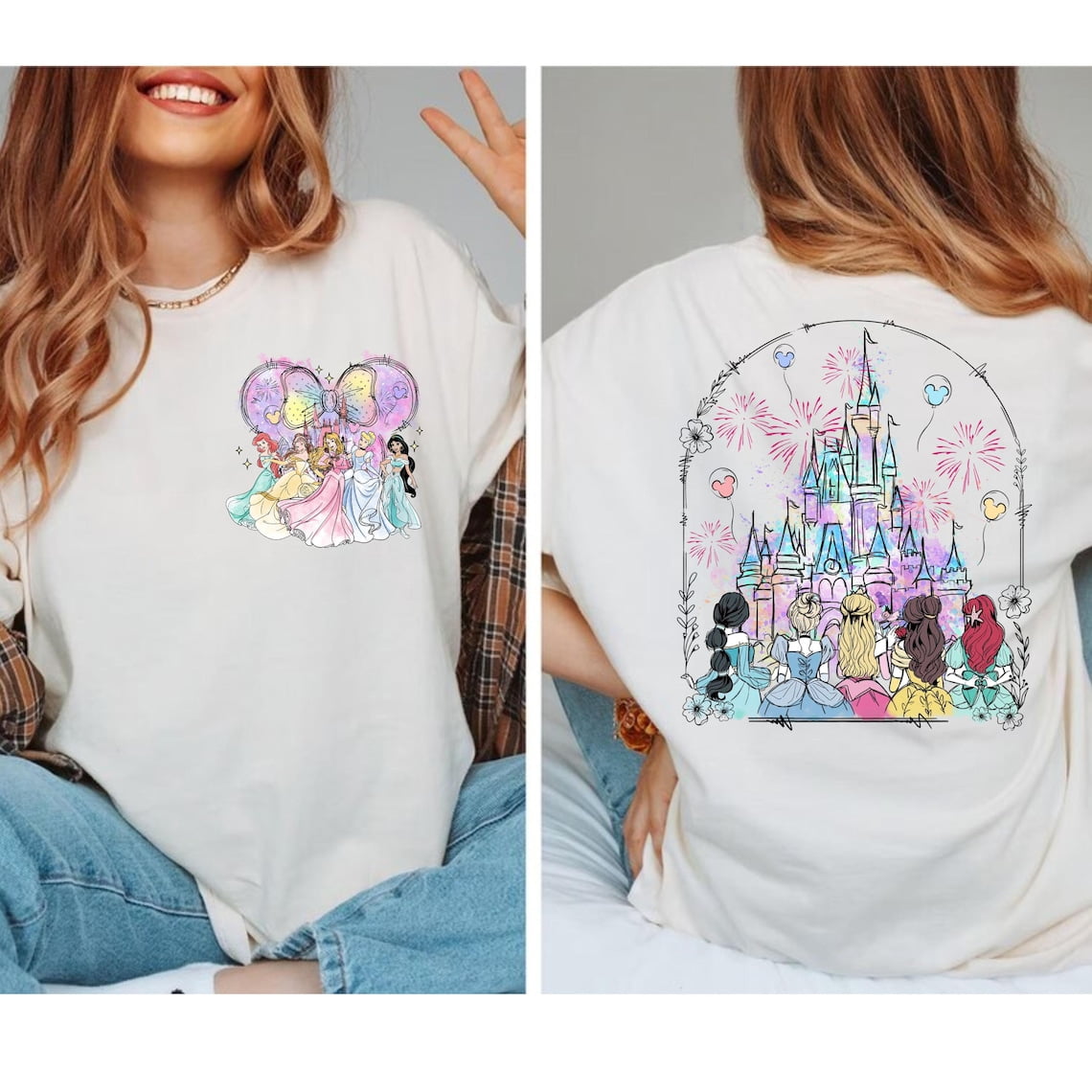 Disney Princess Double Sided T-Shirt, Watercolor Castle Princess ...