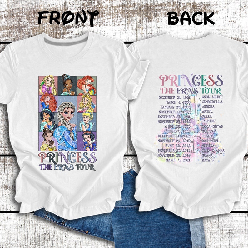 Disney Princess Era Tour Shirt, Disney Princess Shirts, Two Sided Disney Princess Characters ...