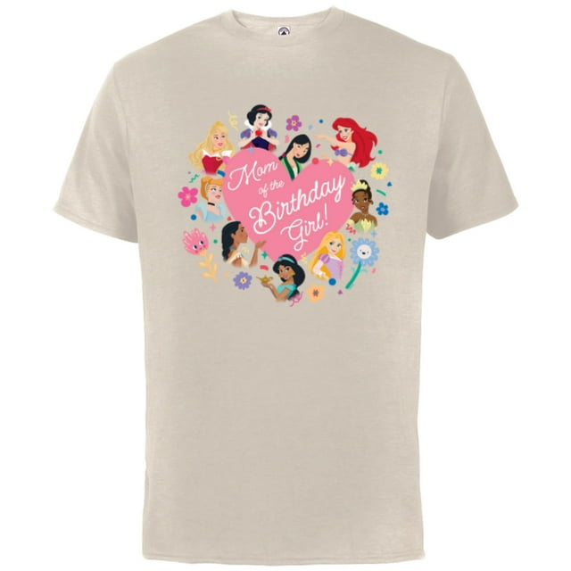 Disney Princess Family Heart Mom of the Birthday Girl - Short Sleeve Cotton T-Shirt for Adults ...