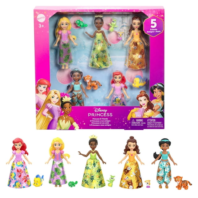 Disney Princess & Friends Set with 5 Small Dolls in Sparkling Outfits ...