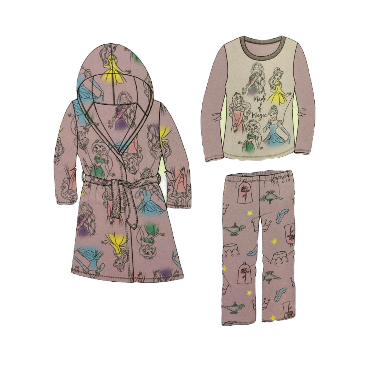Disney Princess Girl's 3 Piece Hooded Robe & Pajama Set (10) - Walmart.com