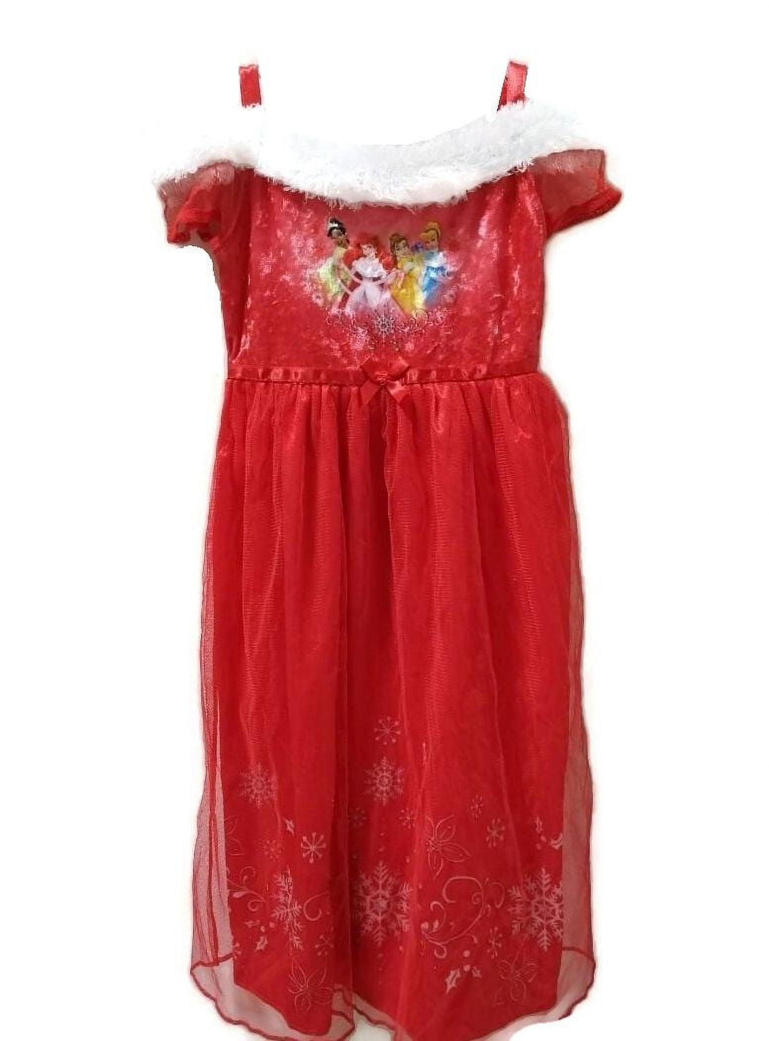 Disney Princess Girl's Holiday Christmas Shag Fur Trim Nightgown, Gown ...